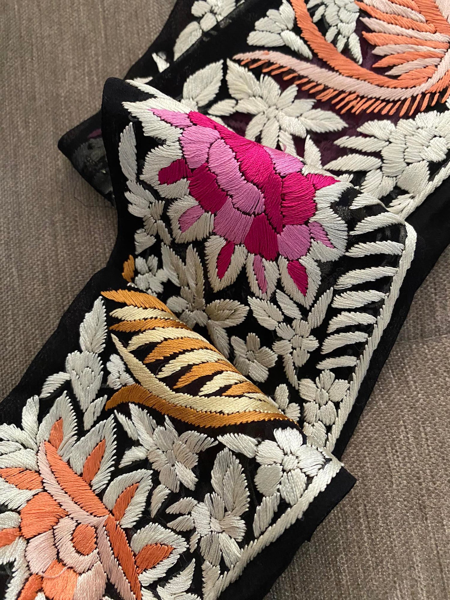 Multicolour Parsi Hara Hand Embroidered Border and Laces – Dress365days