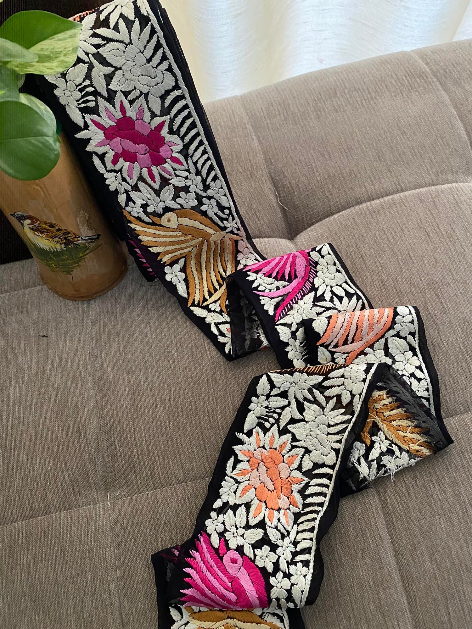 Multicolour Parsi Hara Hand Embroidered Border and Laces – Dress365days