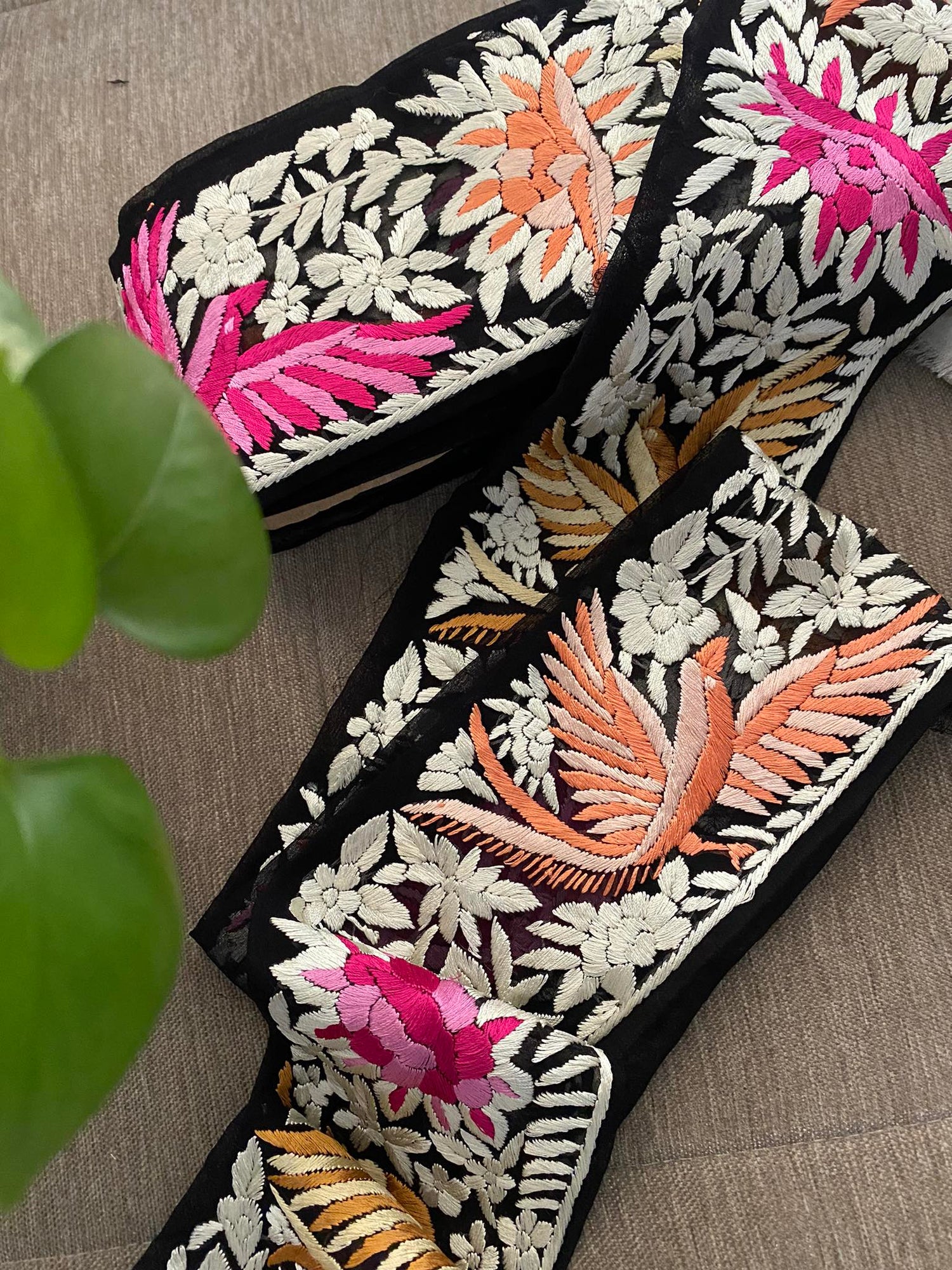 Multicolour Parsi Hara Hand Embroidered Border and Laces – Dress365days