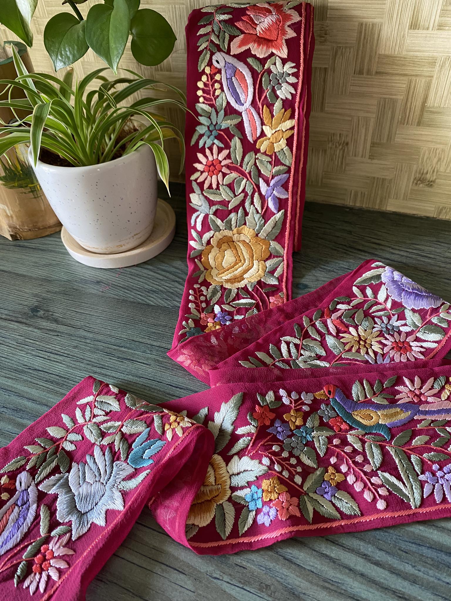 Multicolour Parsi Hara Hand Embroidered Border and Laces – Dress365days