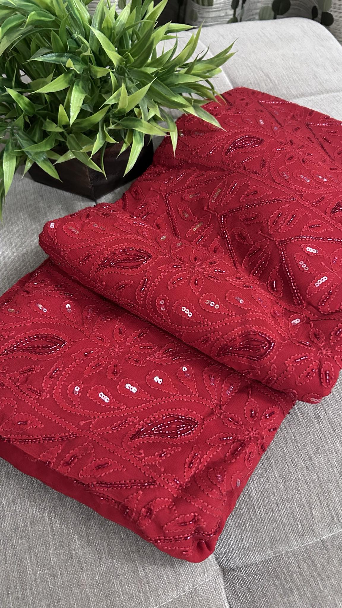 Maroonish Red Party Wear Cut Dana Chikankari Kurta Dupatta Set ...