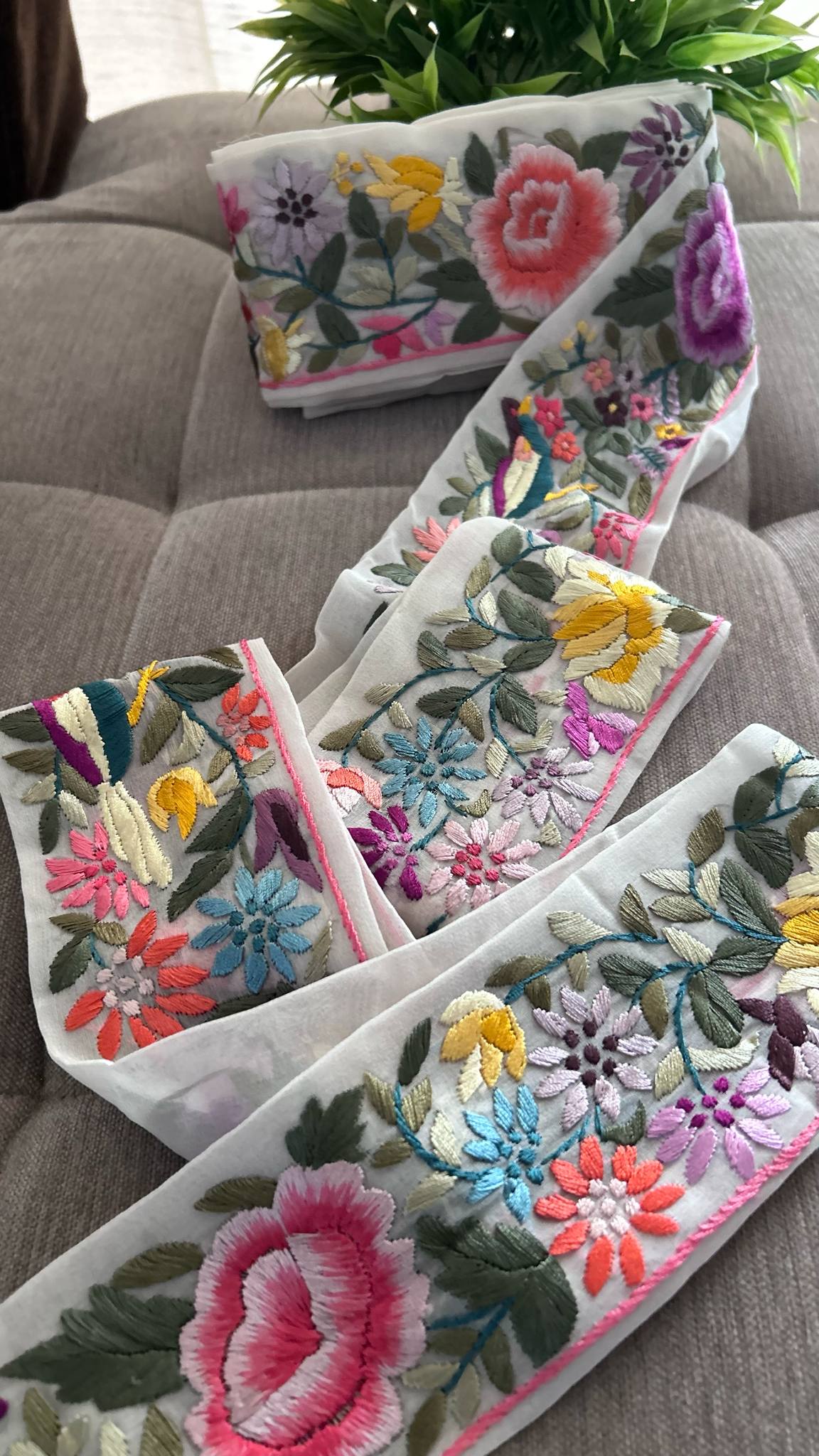 Multicolour Parsi Hara Hand Embroidered Border and Laces – Dress365days