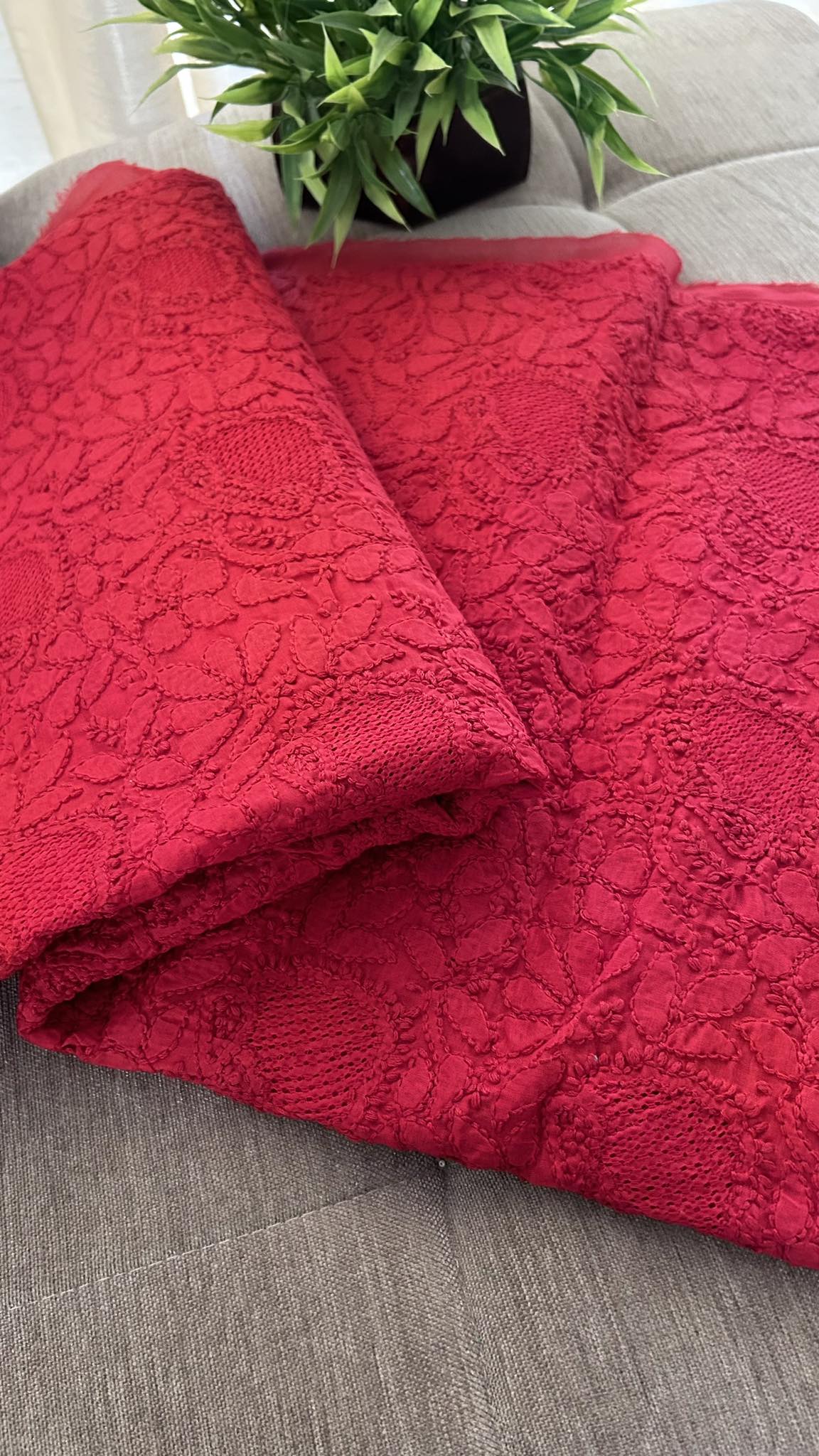 Red Cotton Hand Jaali Chikankari Kurti Fabric (Only Kurti) – Dress365days