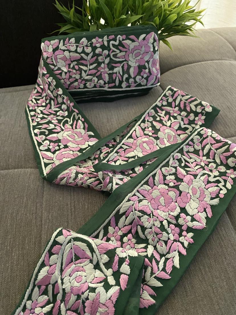 Multicolour Parsi Hara Hand Embroidered Border and Laces – Dress365days