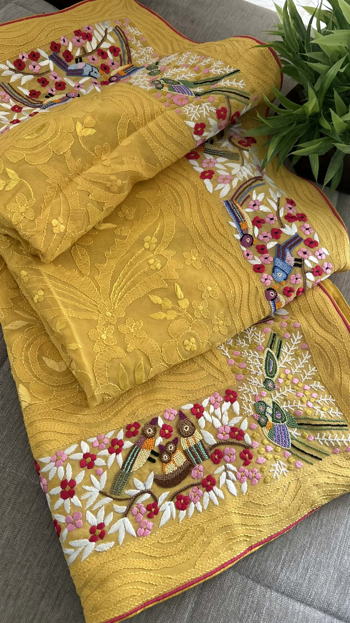 Bright Yellow Chikankari Parsi Gara Dupatta – Dress365days