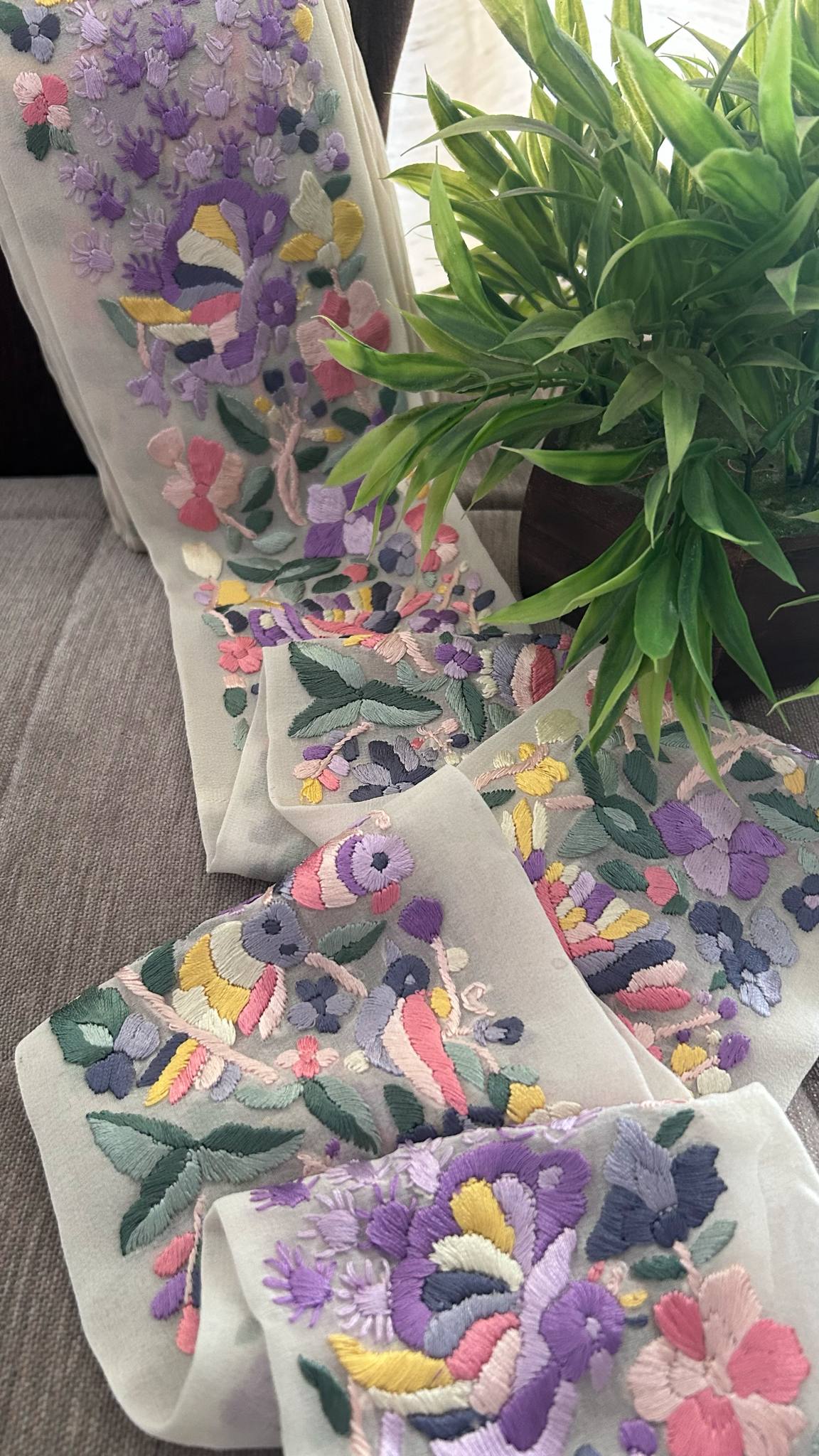 Multicolour Parsi Hara Hand Embroidered Border and Laces – Dress365days