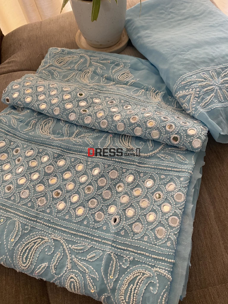 Blue Mirror & Pearl Lucknowi Suit – Dress365days