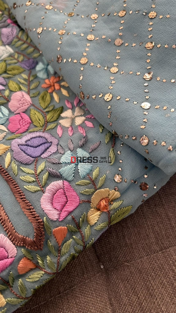 Blue Mukaish Suit with Parsi Gara Neckline – Dress365days