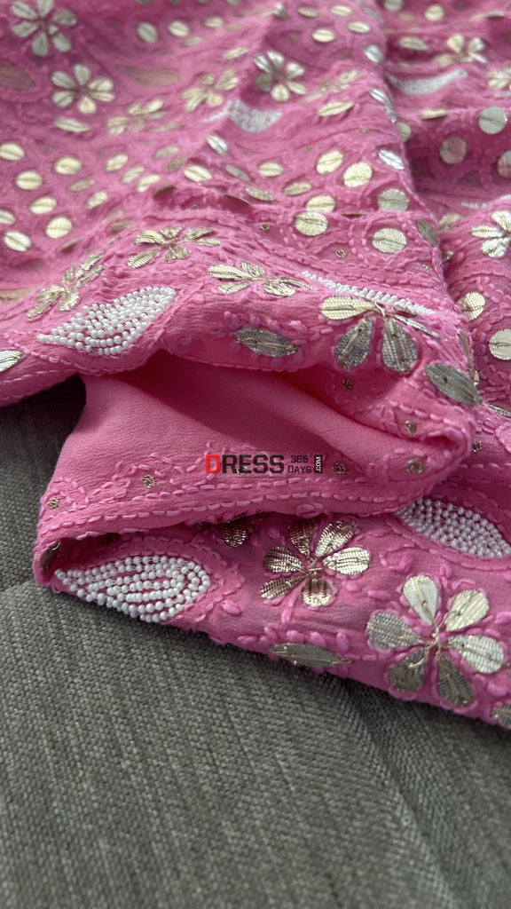Bright Pink Pearl & Gota Patti Chikankari Suit – Dress365days