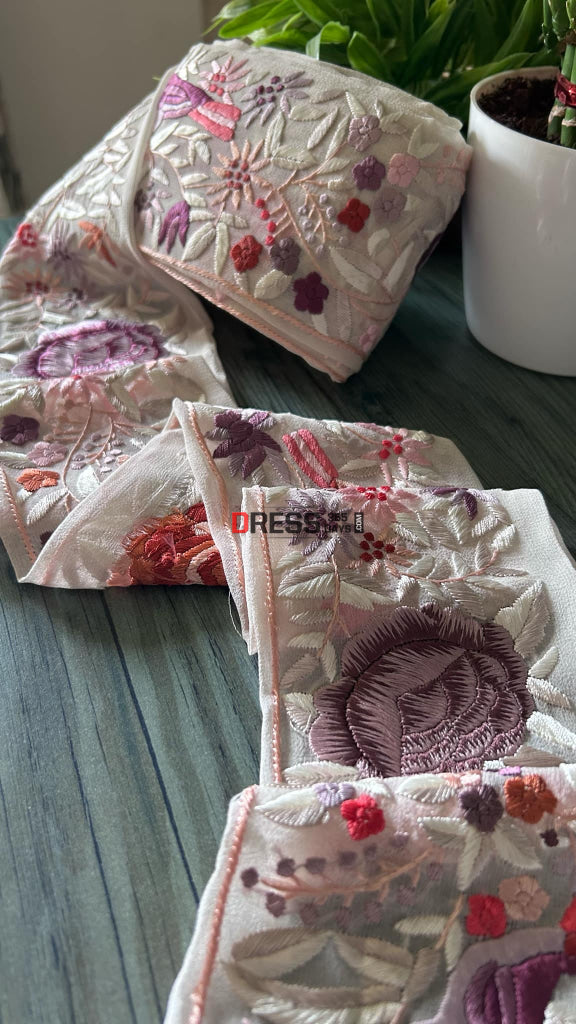 Multicolour Parsi Hara Hand Embroidered Border and Laces – Dress365days