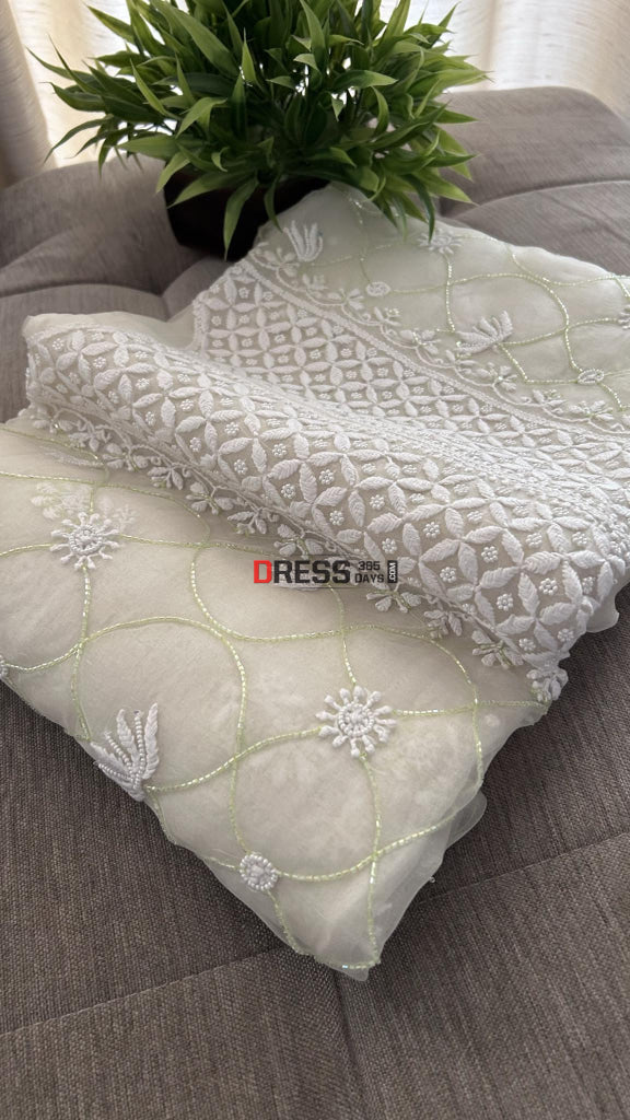 Designer Ivory Organza Pearls & Cut Dana Chikankari Suit – Dress365days