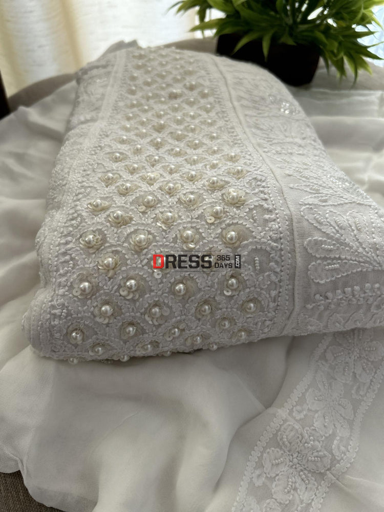 Designer White Pearl Lucknowi Chikankari Anarkali Suit – Dress365days