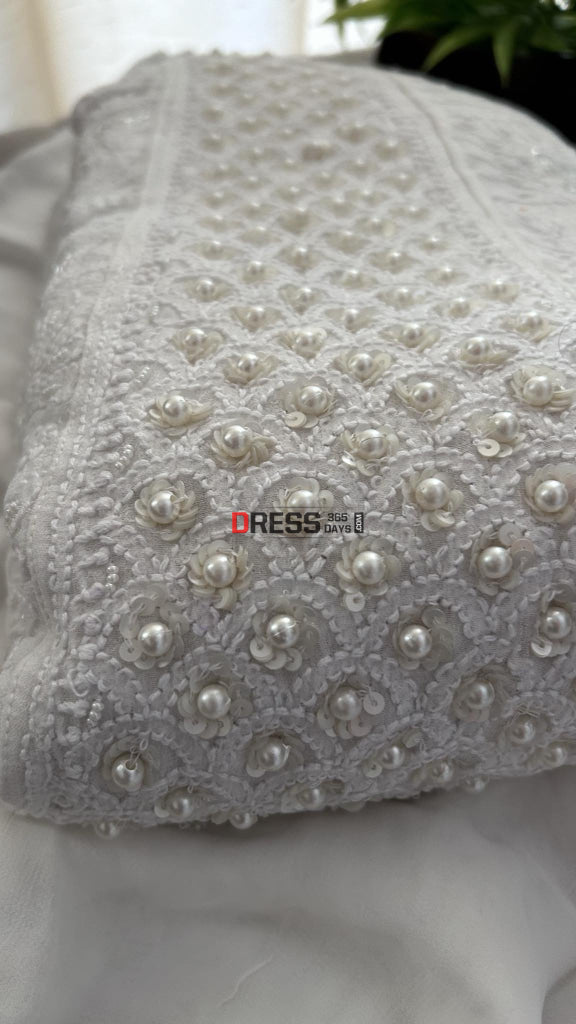 Designer White Pearl Lucknowi Chikankari Anarkali Suit – Dress365days