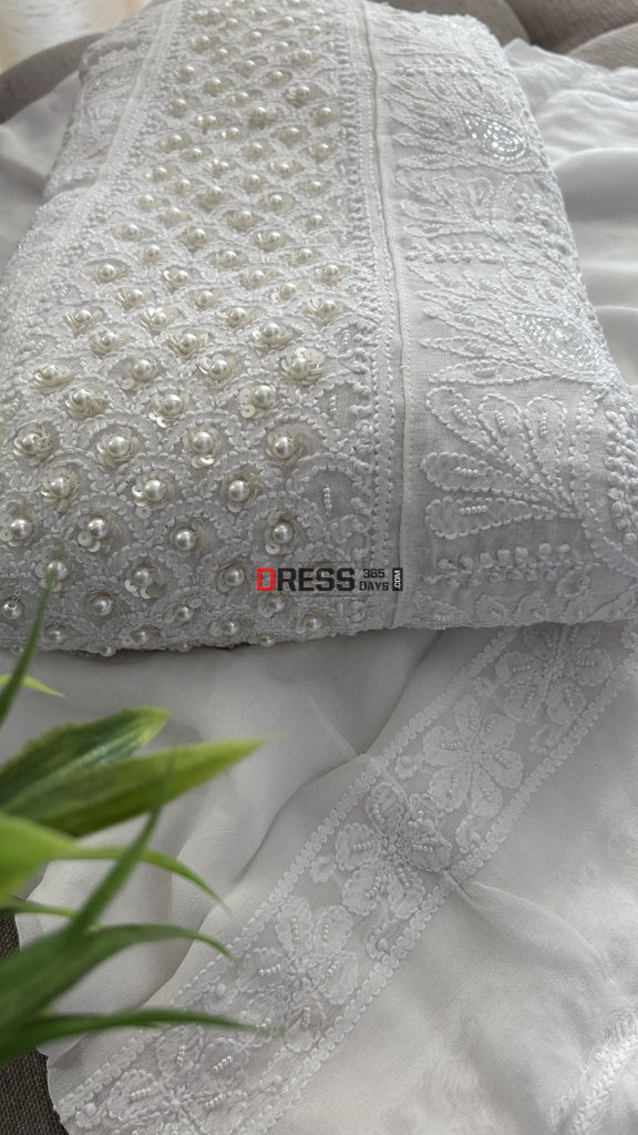 Designer White Pearl Lucknowi Chikankari Anarkali Suit – Dress365days