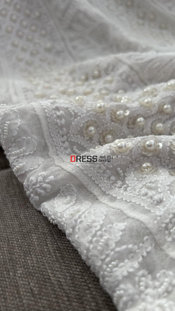 Designer White Pearl Lucknowi Chikankari Anarkali Suit – Dress365days