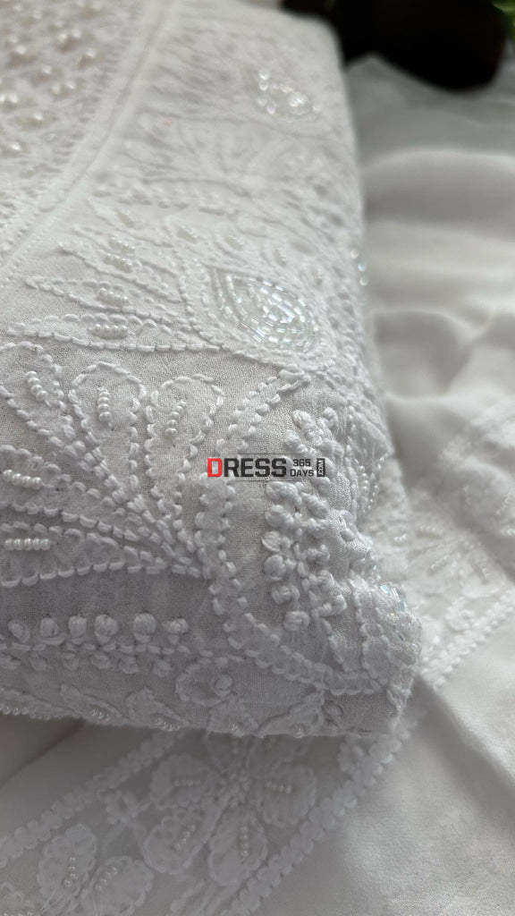 Designer White Pearl Lucknowi Chikankari Anarkali Suit – Dress365days