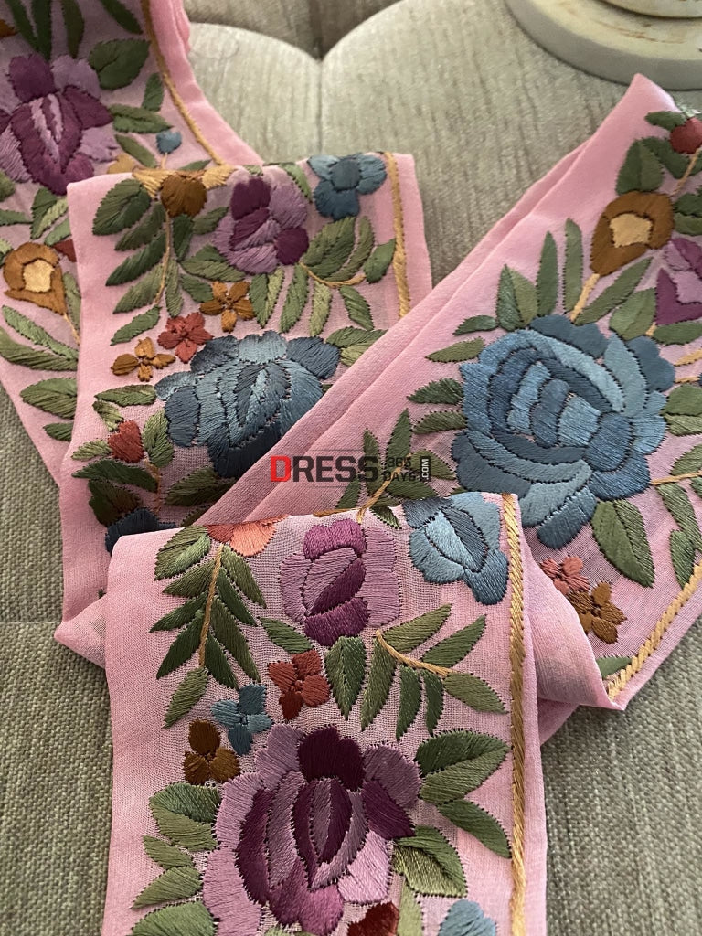 Multicolour Parsi Hara Hand Embroidered Border and Laces – Dress365days