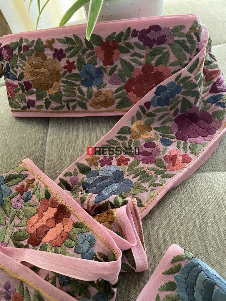 Multicolour Parsi Hara Hand Embroidered Border and Laces – Dress365days