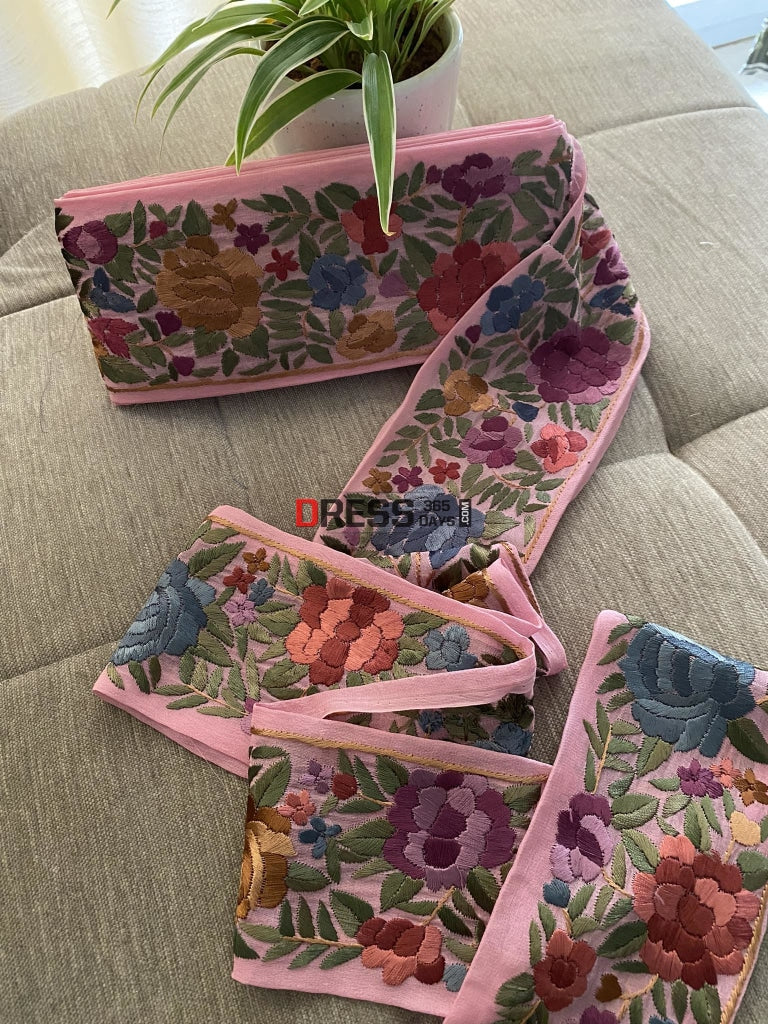 Multicolour Parsi Hara Hand Embroidered Border and Laces – Dress365days