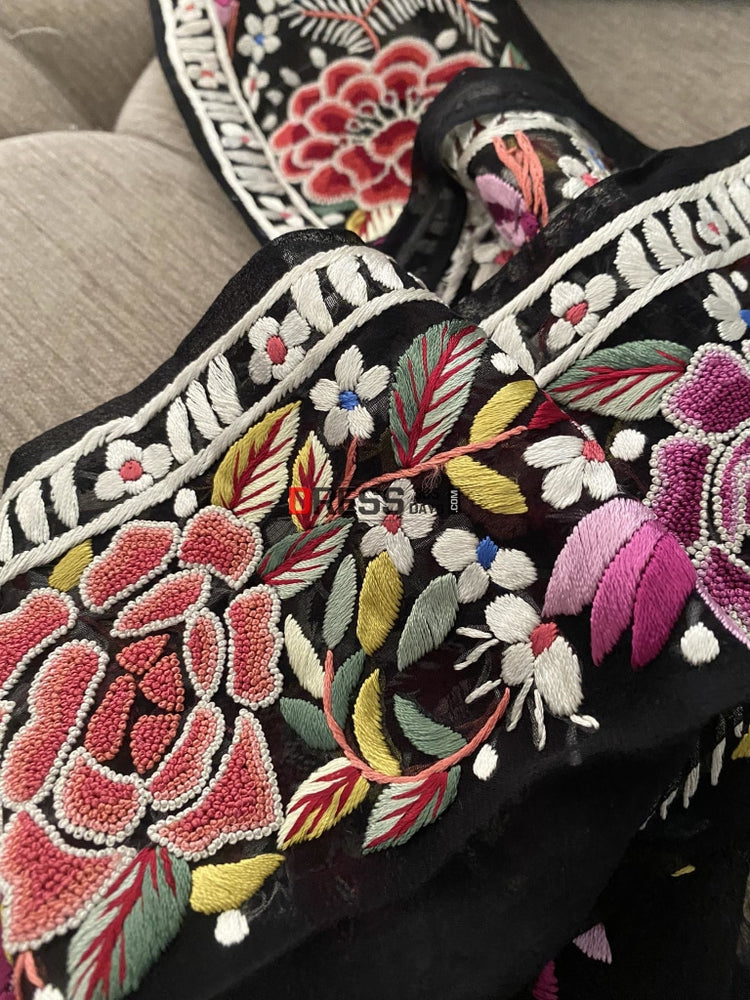 Multicolour Parsi Hara Hand Embroidered Border and Laces – Dress365days