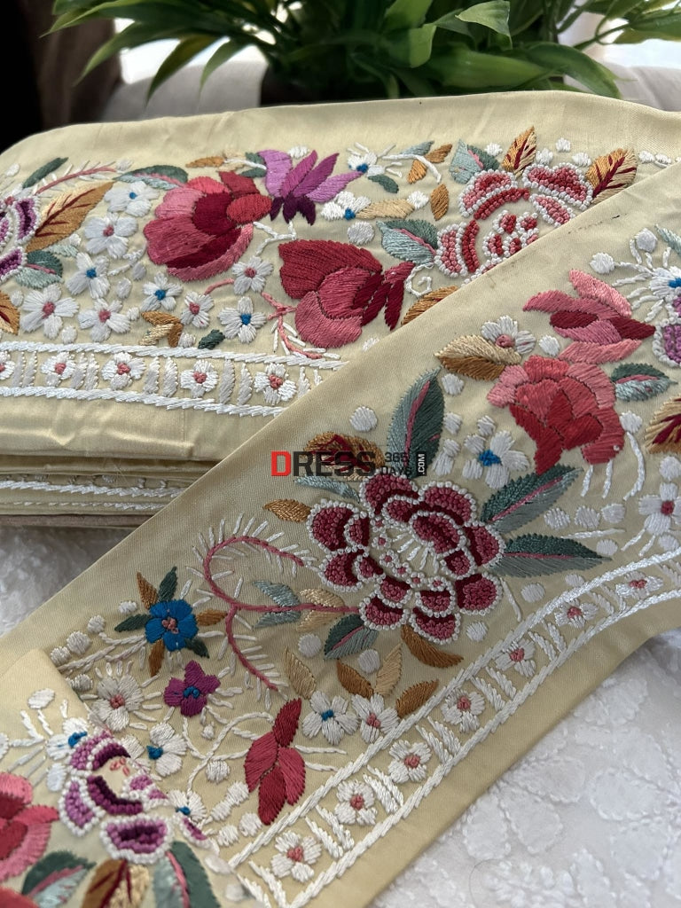 Multicolour Parsi Hara Hand Embroidered Border and Laces – Dress365days