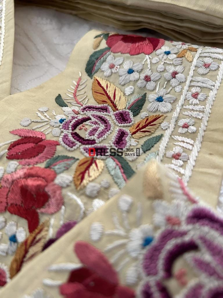 Multicolour Parsi Hara Hand Embroidered Border and Laces – Dress365days