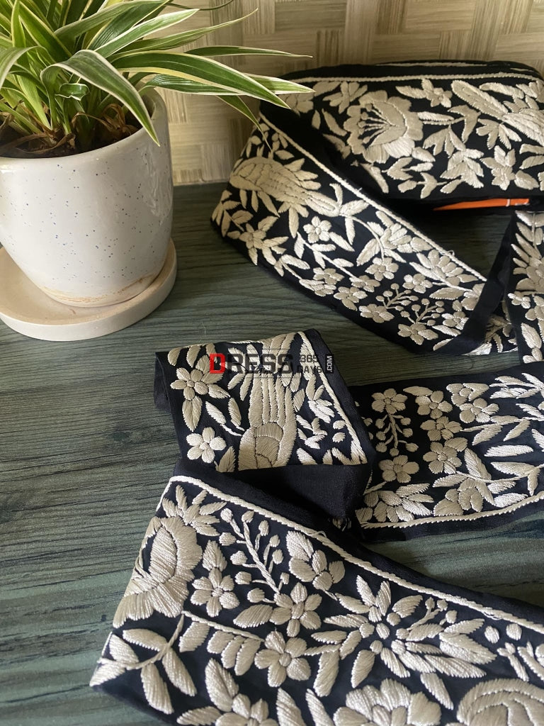 Multicolour Parsi Hara Hand Embroidered Border and Laces – Dress365days