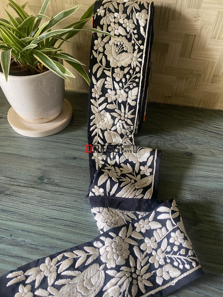 Multicolour Parsi Hara Hand Embroidered Border and Laces – Dress365days