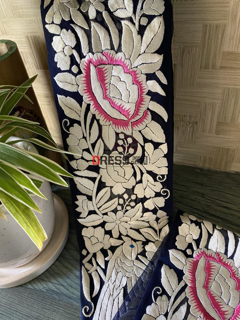 Multicolour Parsi Hara Hand Embroidered Border and Laces – Dress365days