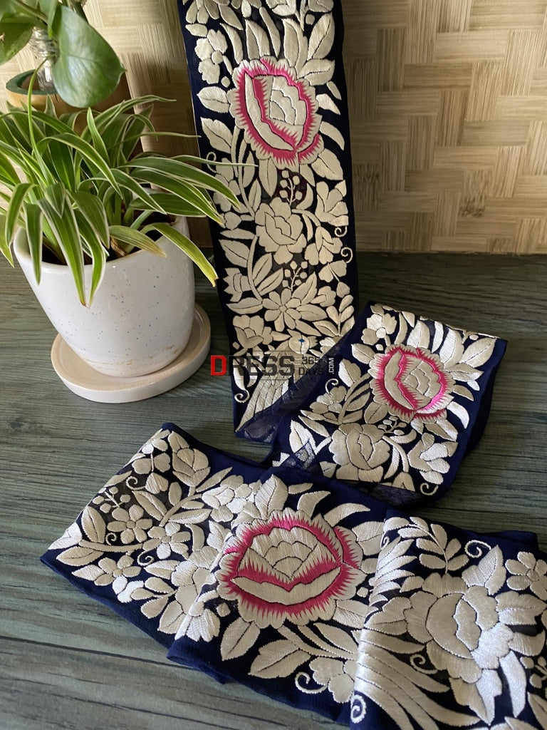 Multicolour Parsi Hara Hand Embroidered Border and Laces – Dress365days