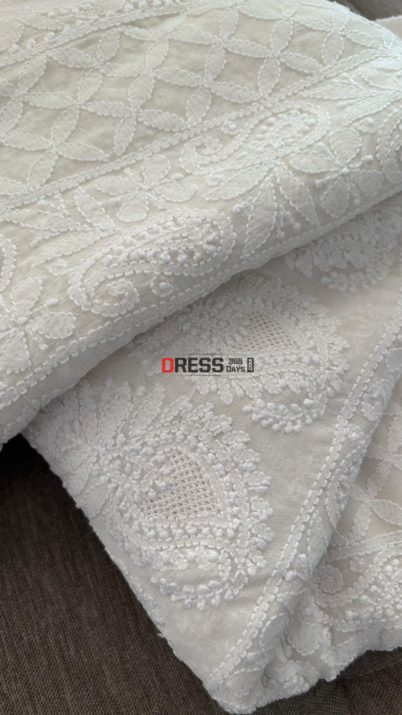 Ivory Fine Chikankari & Jaali Work Saree – Dress365days