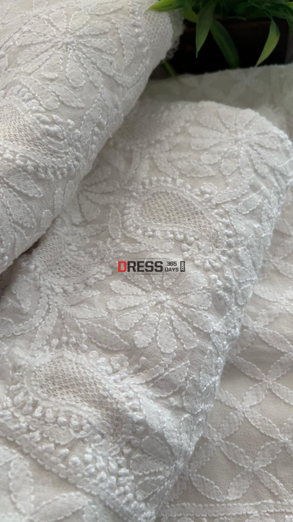 Ivory Fine Chikankari & Jaali Work Saree – Dress365days