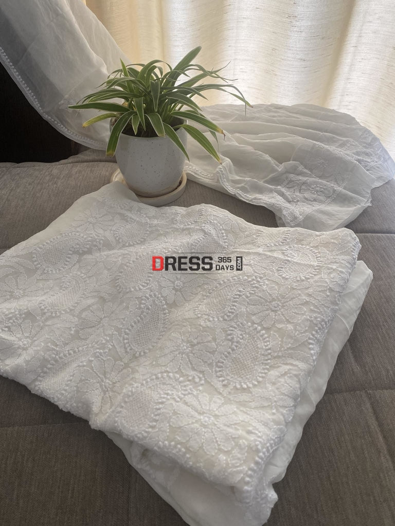 Ivory Hand Jaali Lucknowi Chikankari Suit – Dress365days