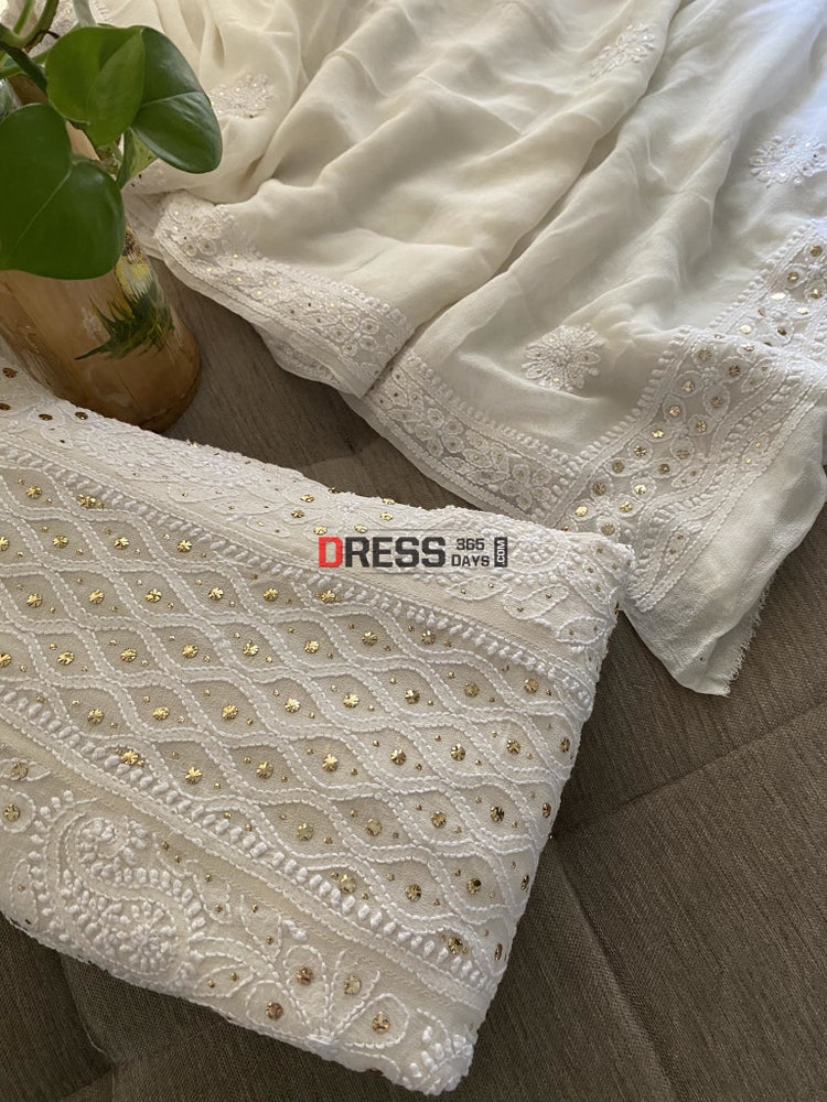 Ivory Kamdani Lucknowi Chikankari Anarkali Suit – Dress365days