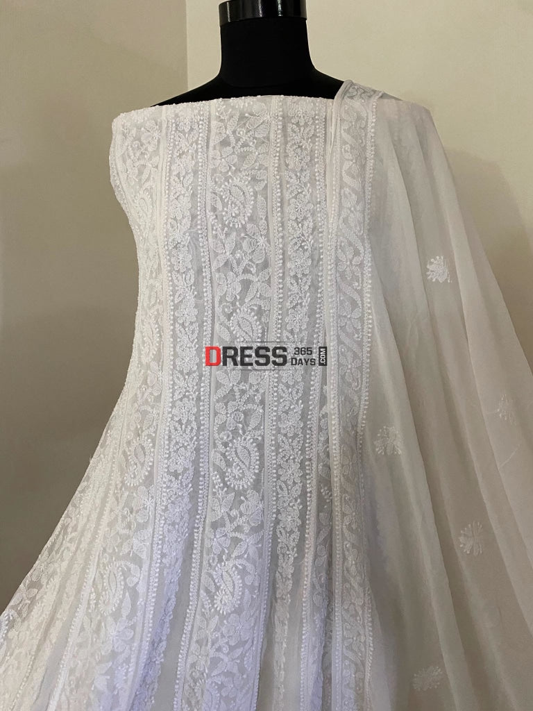 Ivory Lucknowi Chikankari Anarkali – Dress365days