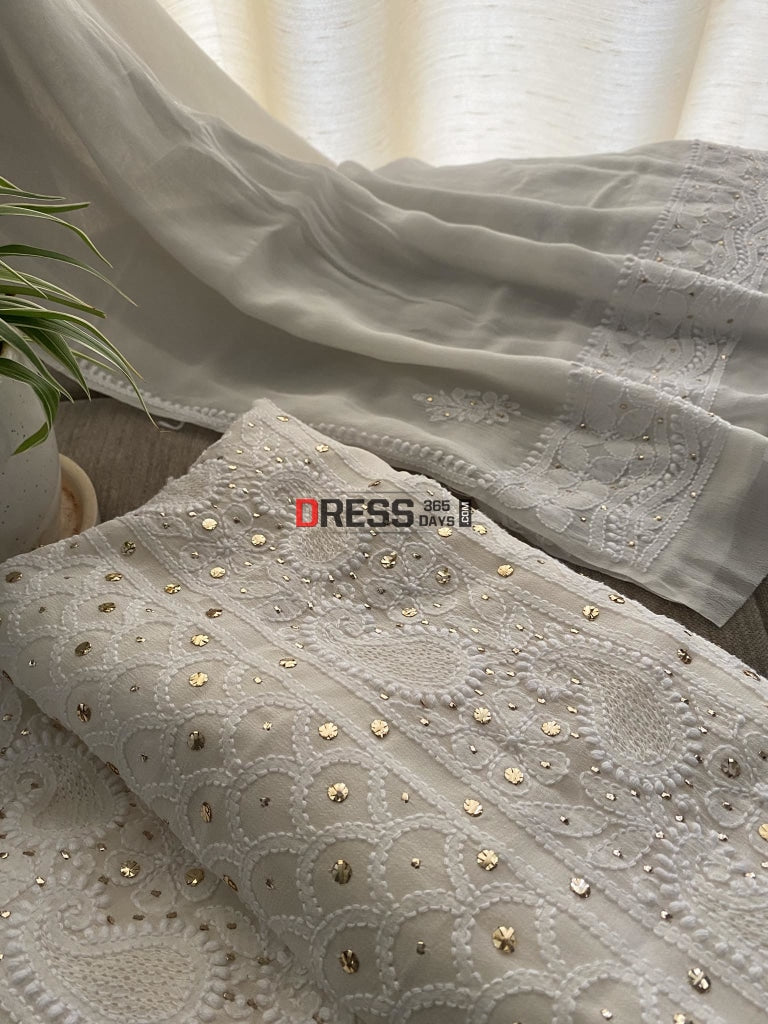 Ivory Mukaish, Chikankari & Hand Jaali Suit – Dress365days