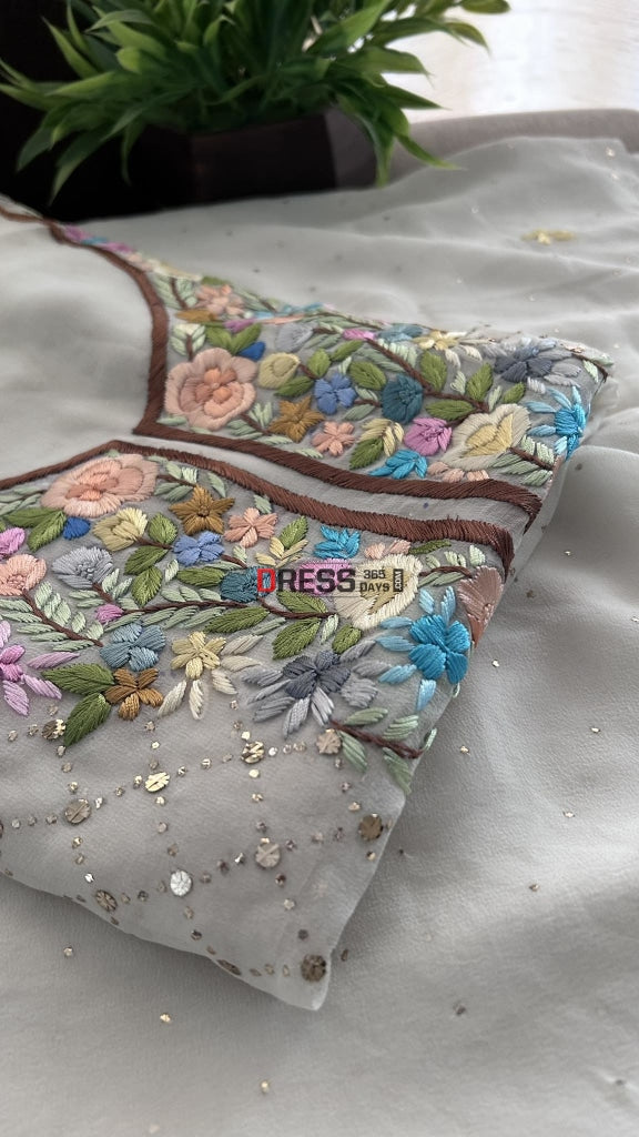Ivory Mukaish Suit with Parsi Gara Neckline – Dress365days