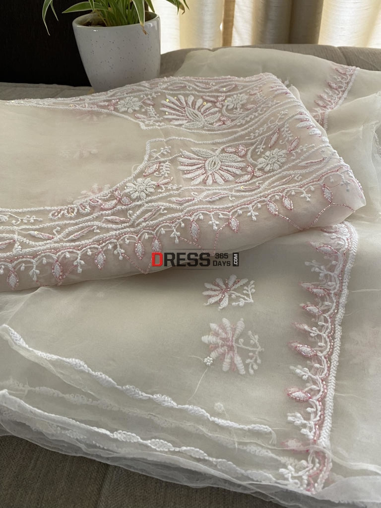 Ivory Organza Pearls & Cut Dana Chikankari Suit – Dress365days