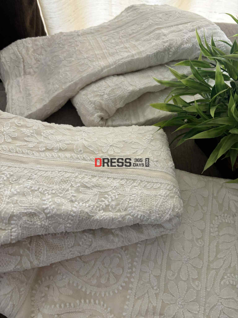 Ivory White Hand Jaali Chikankari Lehenga Set – Dress365days