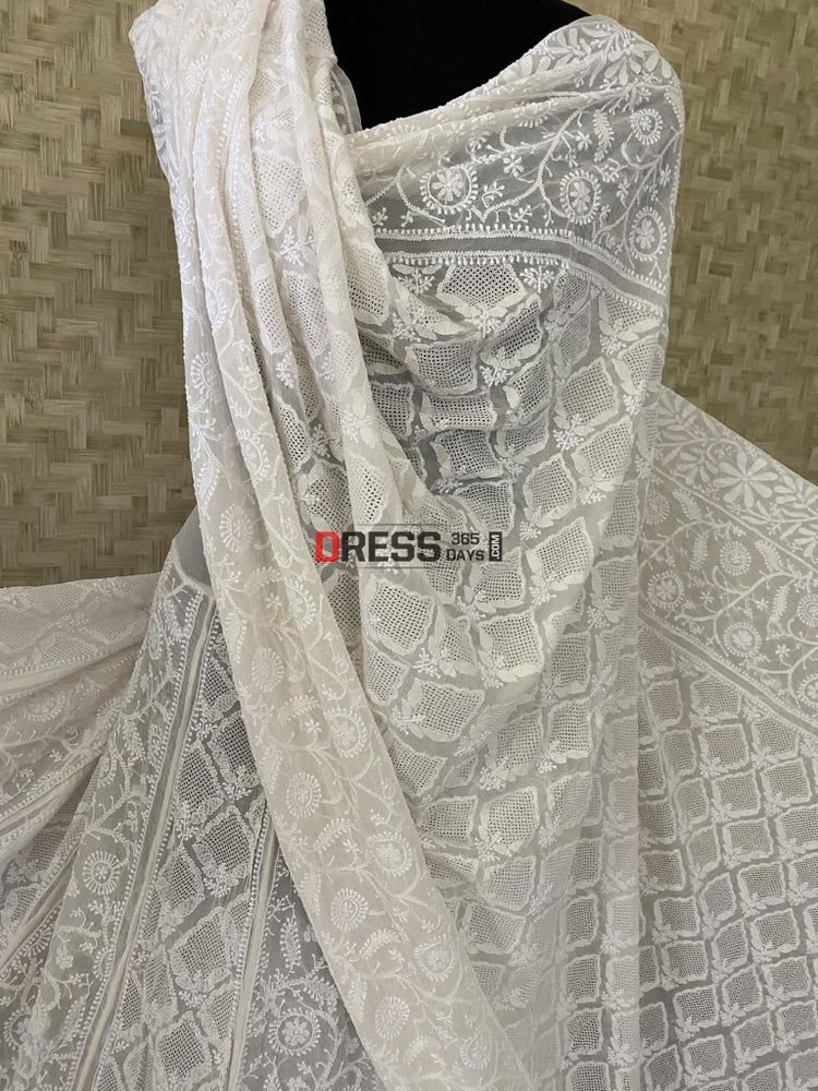 Ivory White Hand Jaali Chikankari Lehenga Set – Dress365days