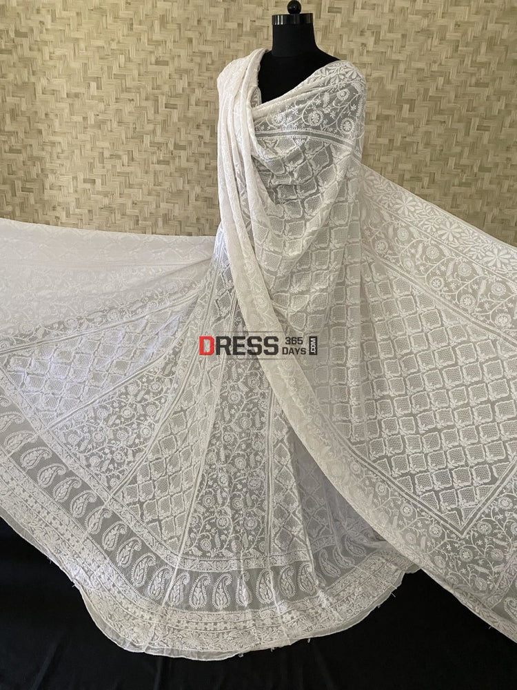 Ivory White Hand Jaali Chikankari Lehenga Set – Dress365days
