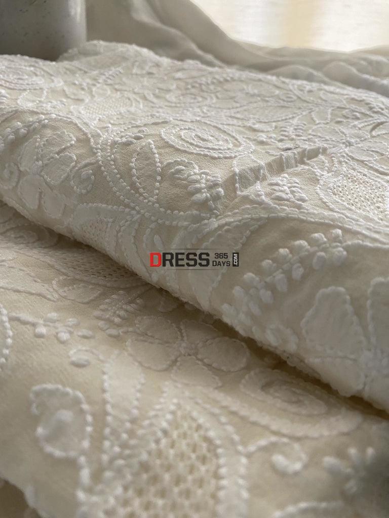 Ivory White Hand Jaali Chikankari Suit – Dress365days
