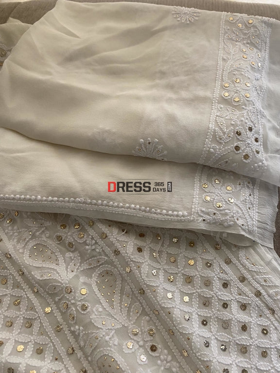 Ivory White Lucknowi Chikankari Mukaish Suit – Dress365days