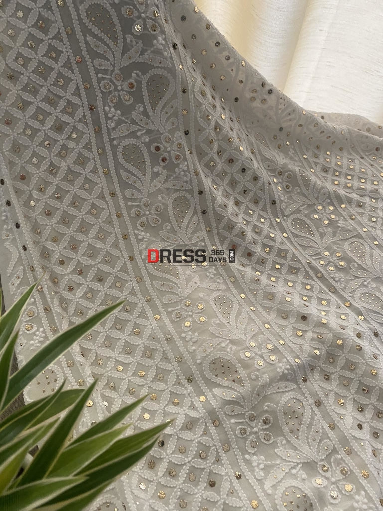 Ivory White Lucknowi Chikankari Mukaish Suit – Dress365days