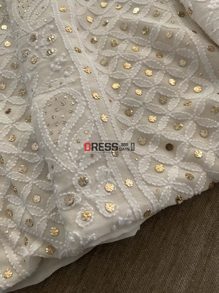 Ivory White Lucknowi Chikankari Mukaish Suit – Dress365days