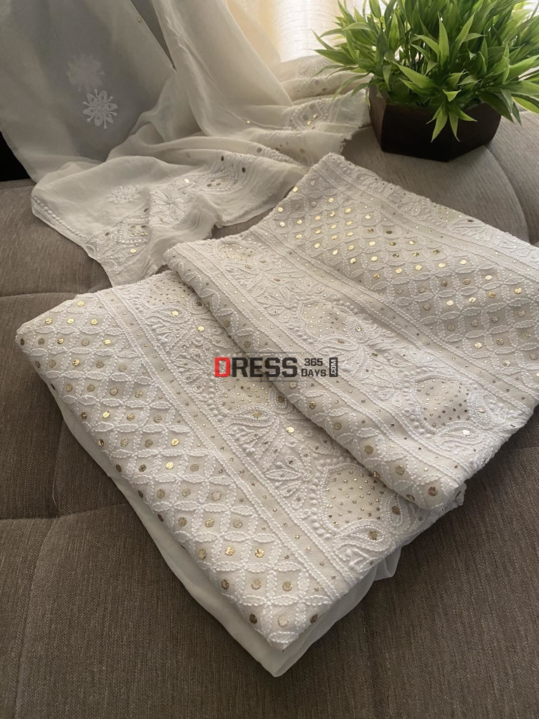 Ivory White Mukaish & Pearl Chikankari Suit – Dress365days