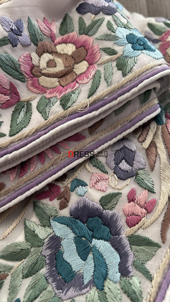 Ivory White Parsi Gara Saree with Multicolour Embroidery – Dress365days