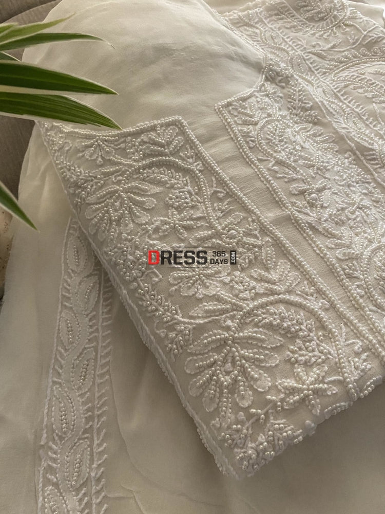 Ivory White Pearl Chikankari Work Suit – Dress365days