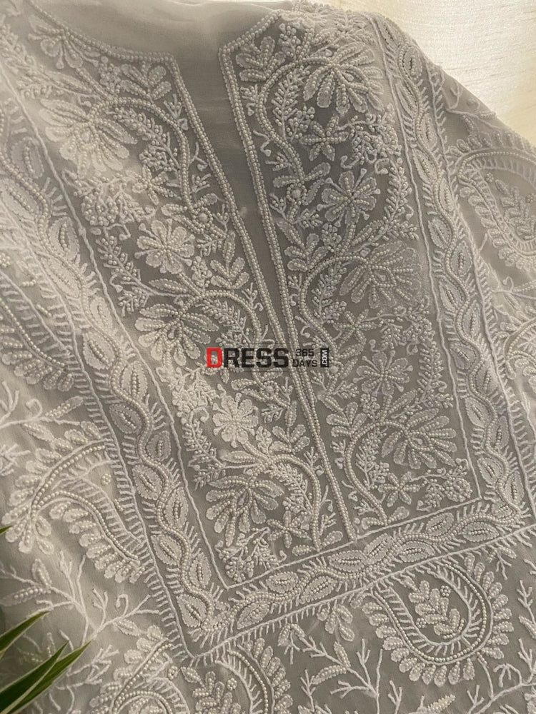 Ivory White Pearl Chikankari Work Suit – Dress365days