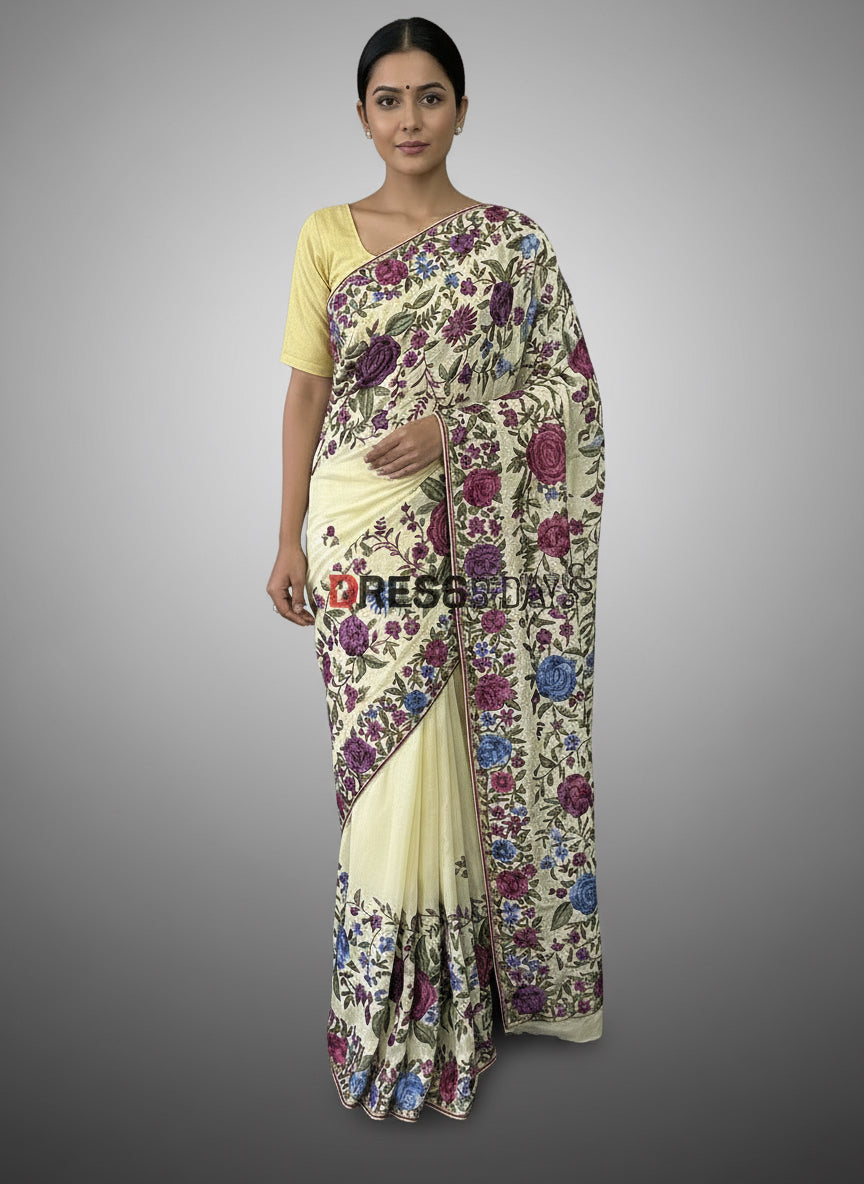 Lemon Yellow Parsi Gara Saree – Dress365days